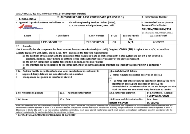 Blank Ca Form 1 | PDF | Aviation | Transport