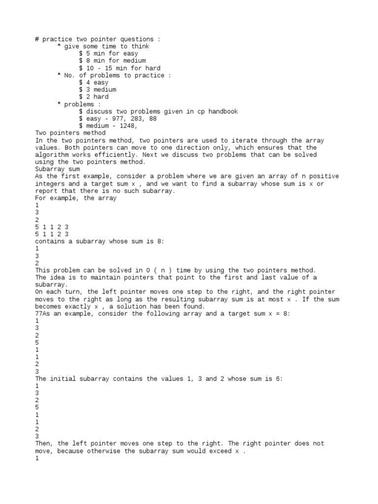 Two pointer method for solving subarray sum and 2SUM problems | PDF | Time Complexity | Computer ...