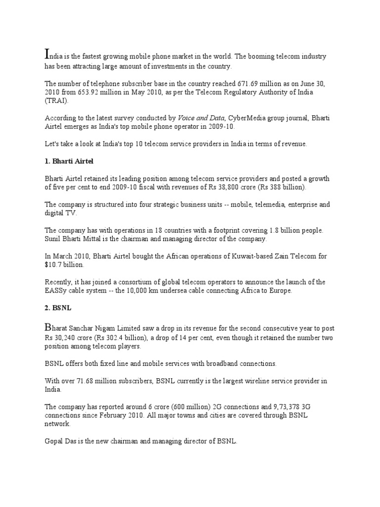 Telecom Industry | PDF | Telecommunications | Information And ...