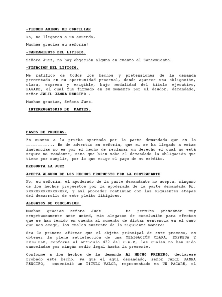 Alegatos de Conclusión Proceso Ejecutivo Singular | PDF ...