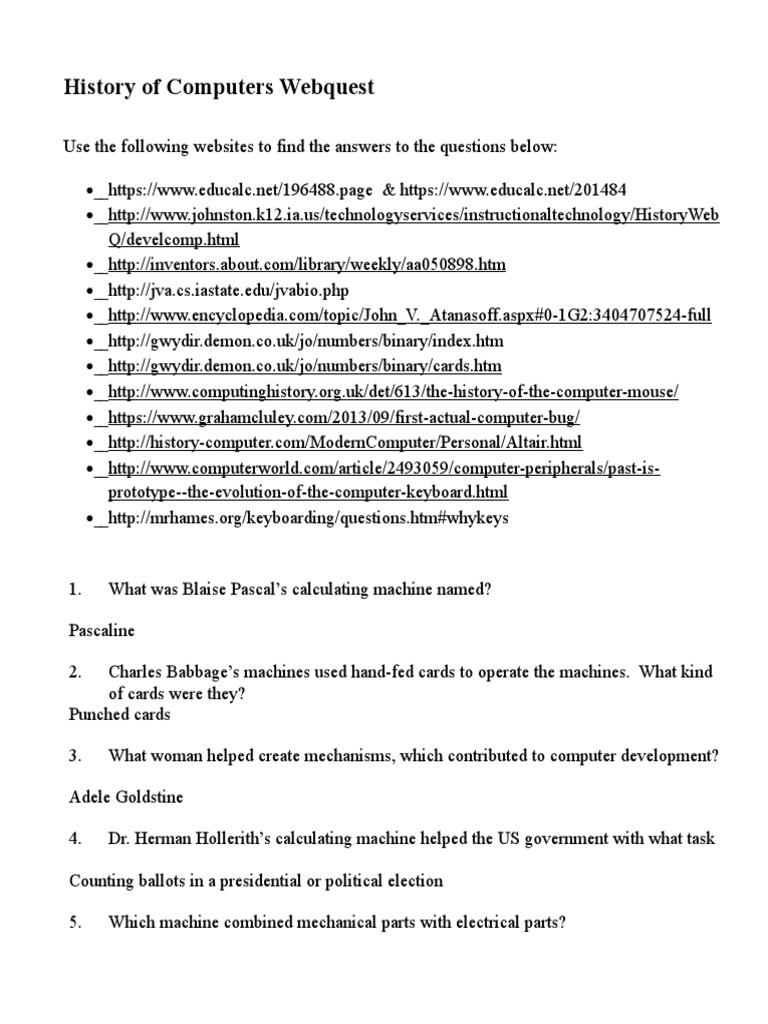 History of Computers Webquest | PDF | Electronics | Office Equipment
