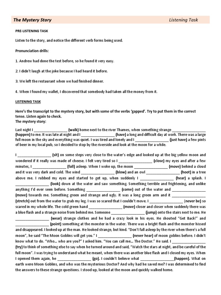 The Mystery Story Week 2 (Narrative Tenses) - Listening Task