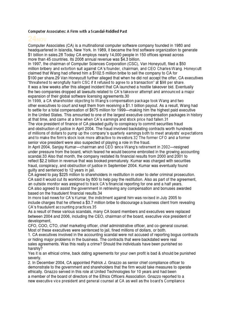 How Serious Was the Fraud at Computer Associates? An Analysis of the $3 ...