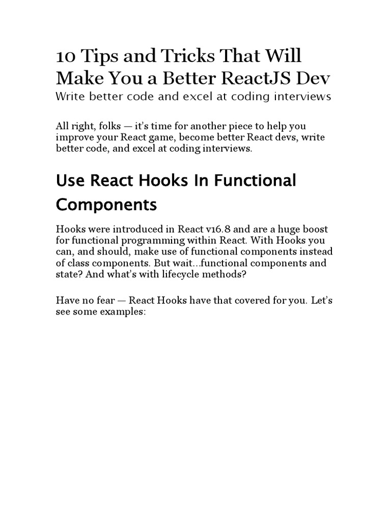 10 Tips And Tricks That Will Make You A Better Reactjs Dev Pdf Software Engineering Computing 