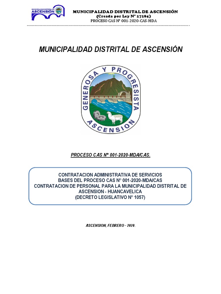 Convocatoria Cas #001-2020/mda/cas Municipalidad Distrital de Ascension ... Convocatoria Cas #001-2020/mda/cas Municipalidad Distrital de Ascension ...