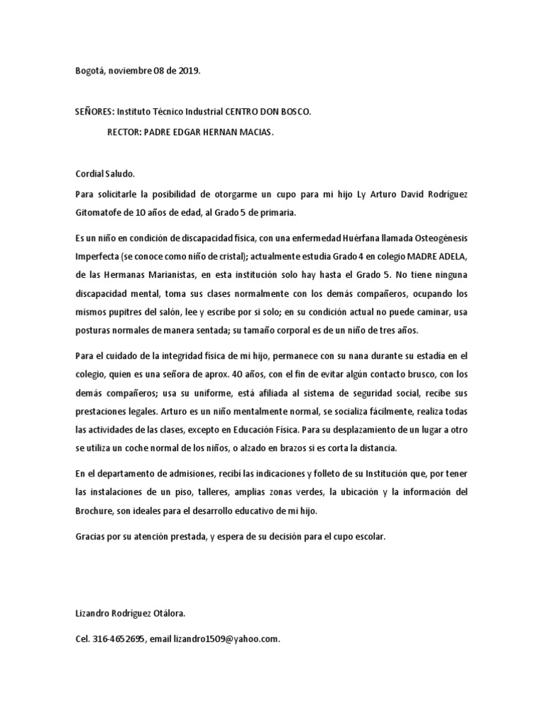 Carta Cupo Don Bosco | PDF