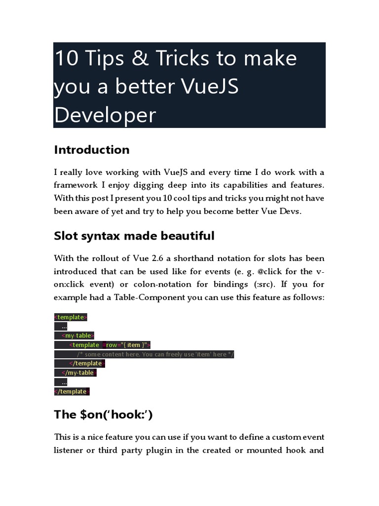 10 Tips And Tricks To Make You A Better Vuejs Developer Pdf Parameter Computer Programming