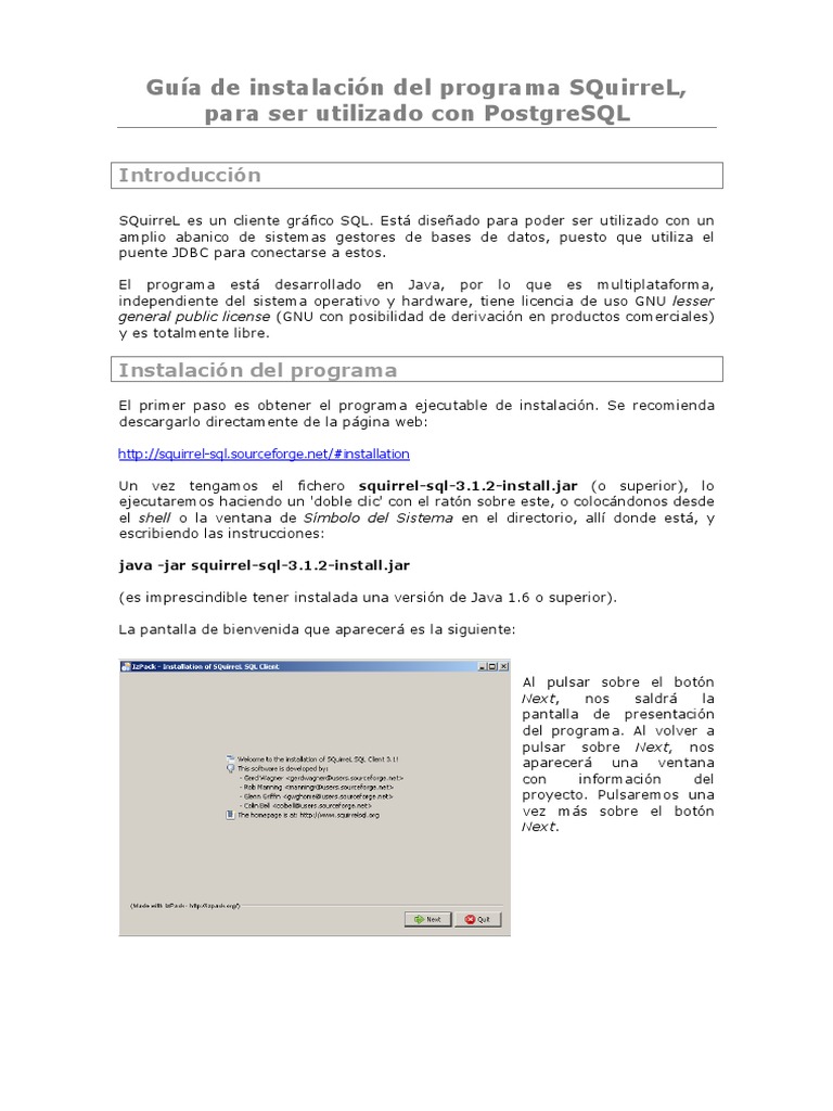 Instalacion SQuirreL | PDF | Ventana (informática) | Java (lenguaje de ...