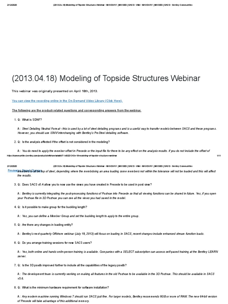 Modeling Topside Structures in SACS: Frequently Asked Questions from a ...