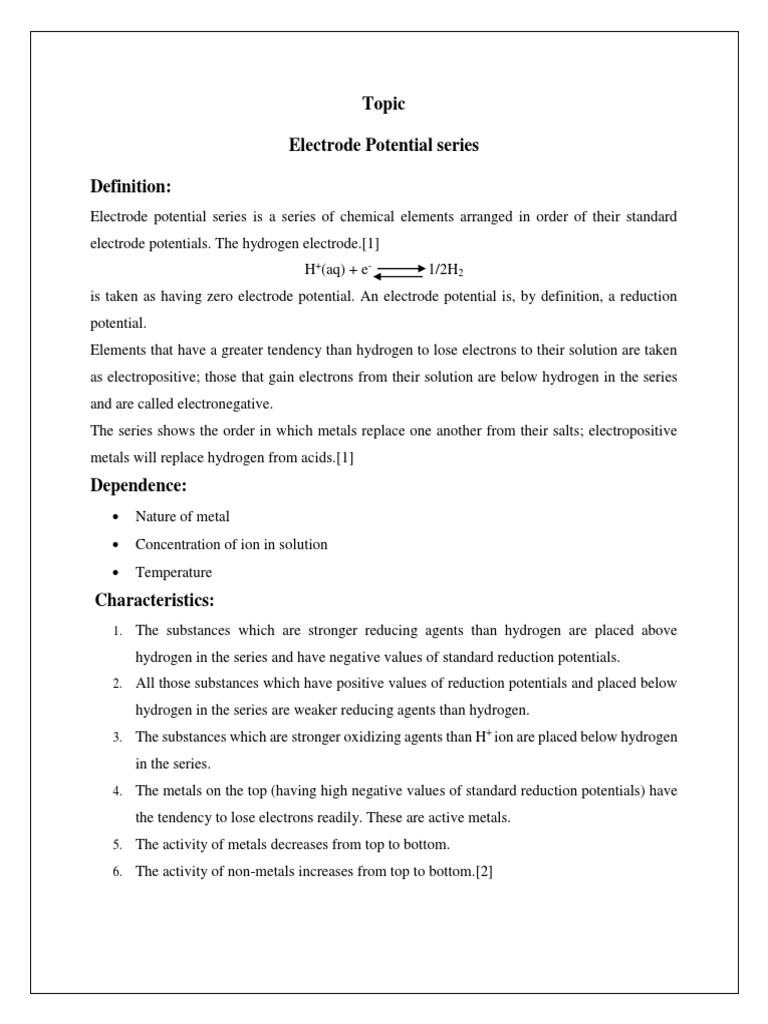 Electrode Potential Series Explained | PDF | Redox | Electrochemistry