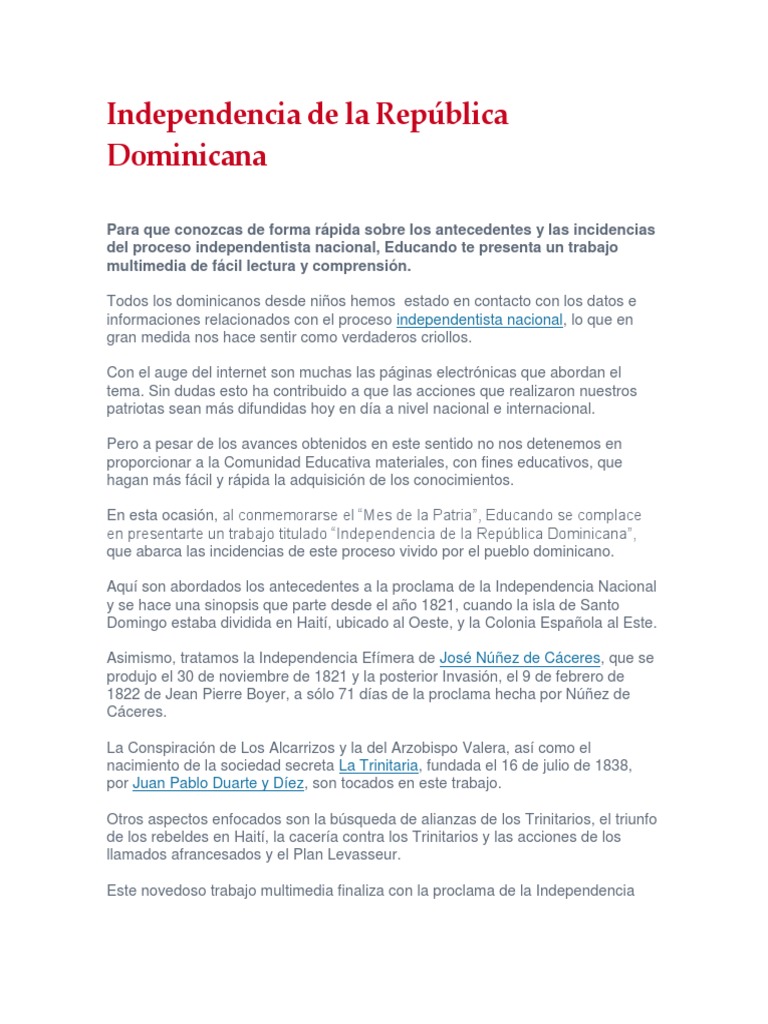 Independencia de La República Dominicana | PDF