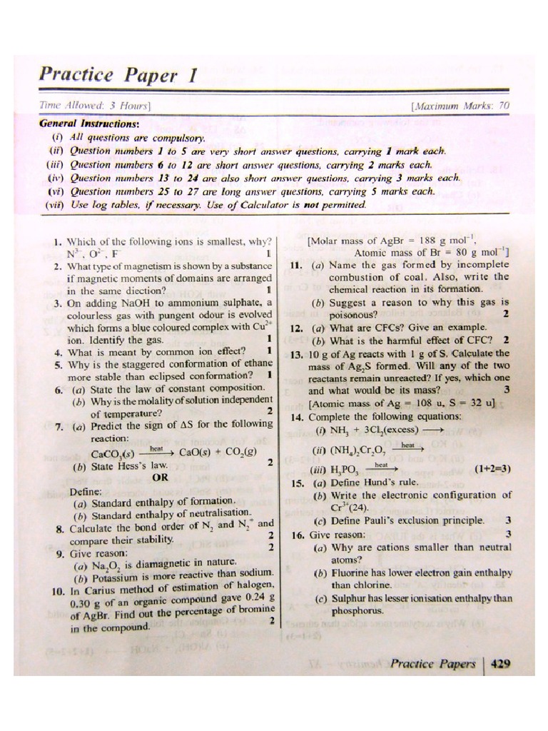 Chemistry Practice Paper PDF | PDF