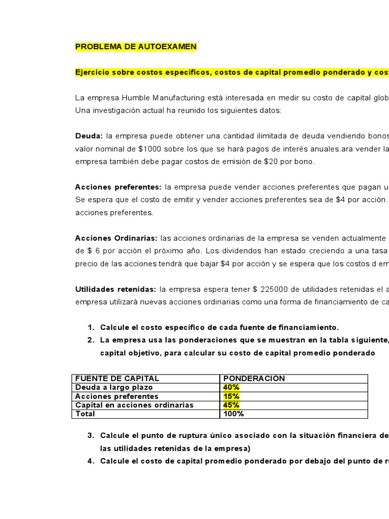 Ejercicio Costo de Capital | PDF | Acciones preferentes | Compartir ... Ejercicio Costo de Capital | PDF | Acciones preferentes | Compartir ...