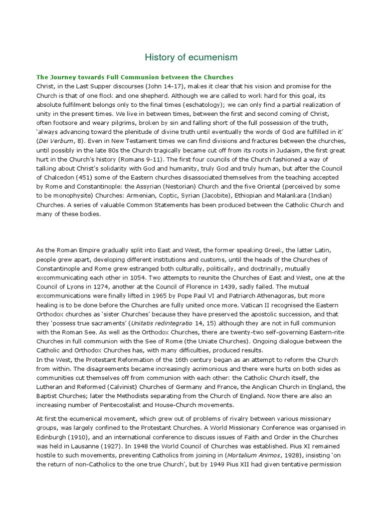 History of Ecumenism | PDF | Christian Church | Ecumenism