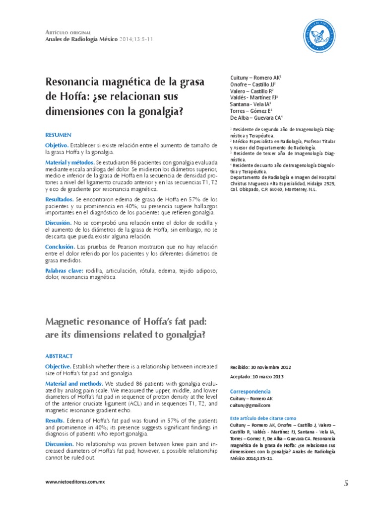 HOFFA | PDF | Rodilla | Dolor