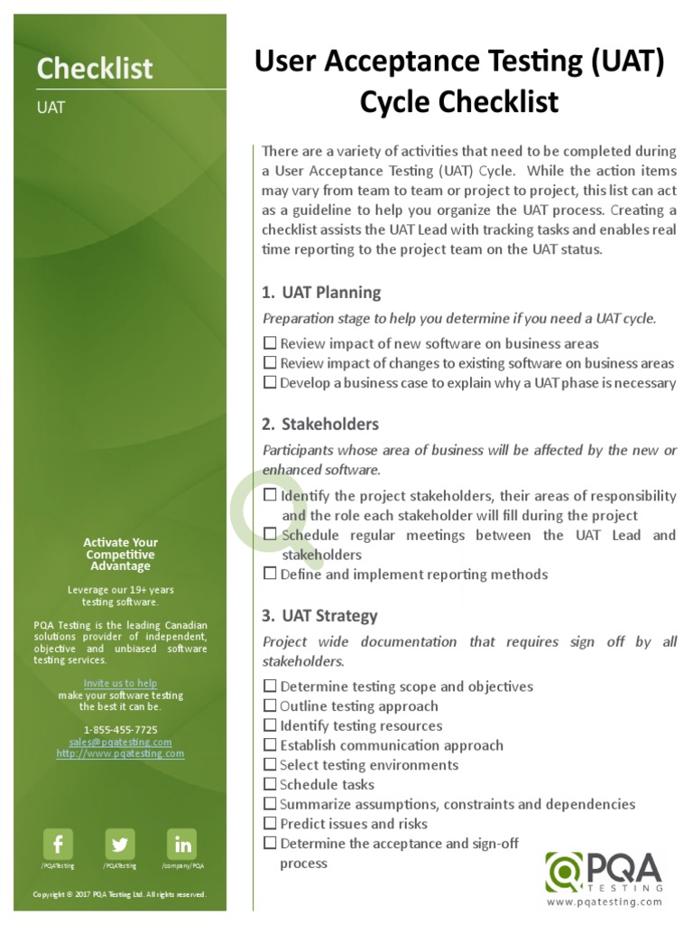 PQA-UAT Checklist | PDF | Software Testing | Information Technology