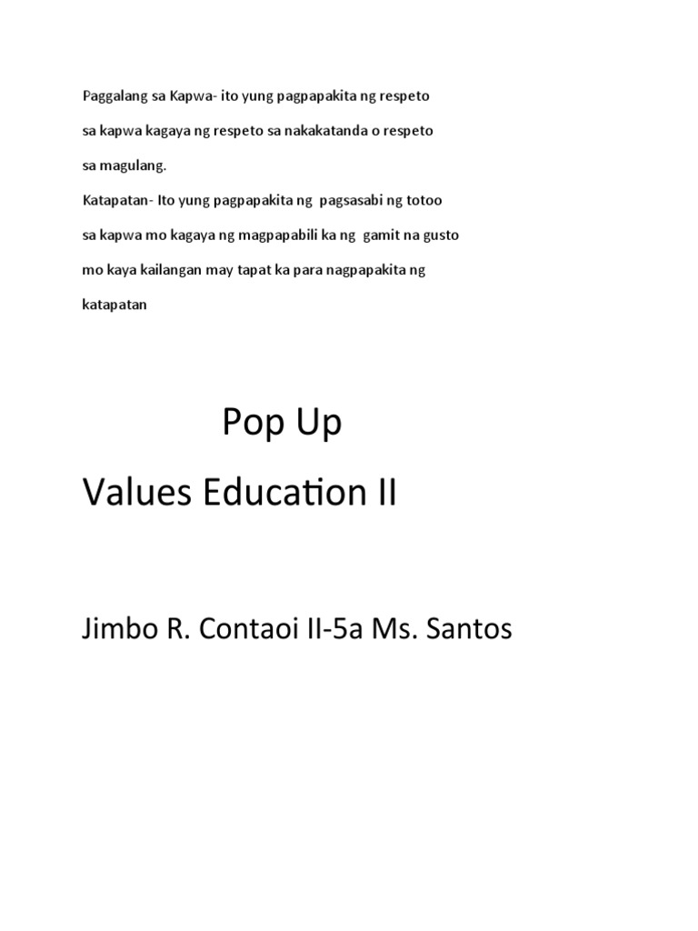 Paggalang Sa Kapwa | PDF