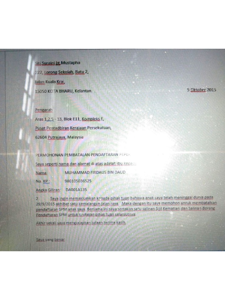 Surat Batal Daftar SPM | PDF