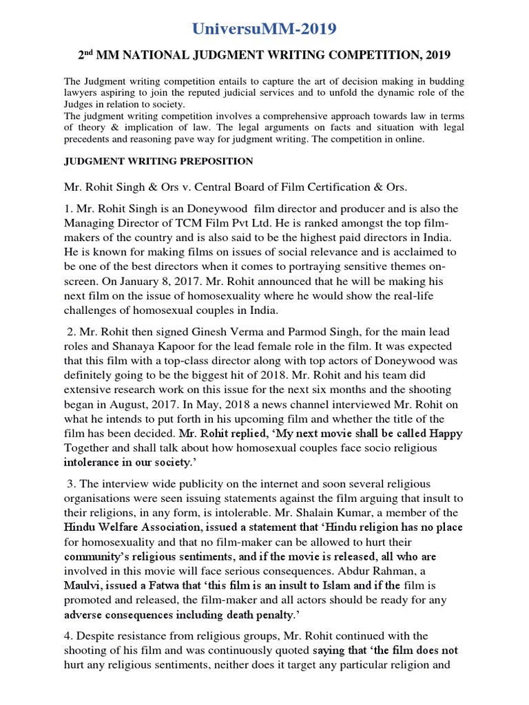 2nd MM NATIONAL JUDGMENT WRITING COMPETITION 2019 1 | PDF | Judgment ...