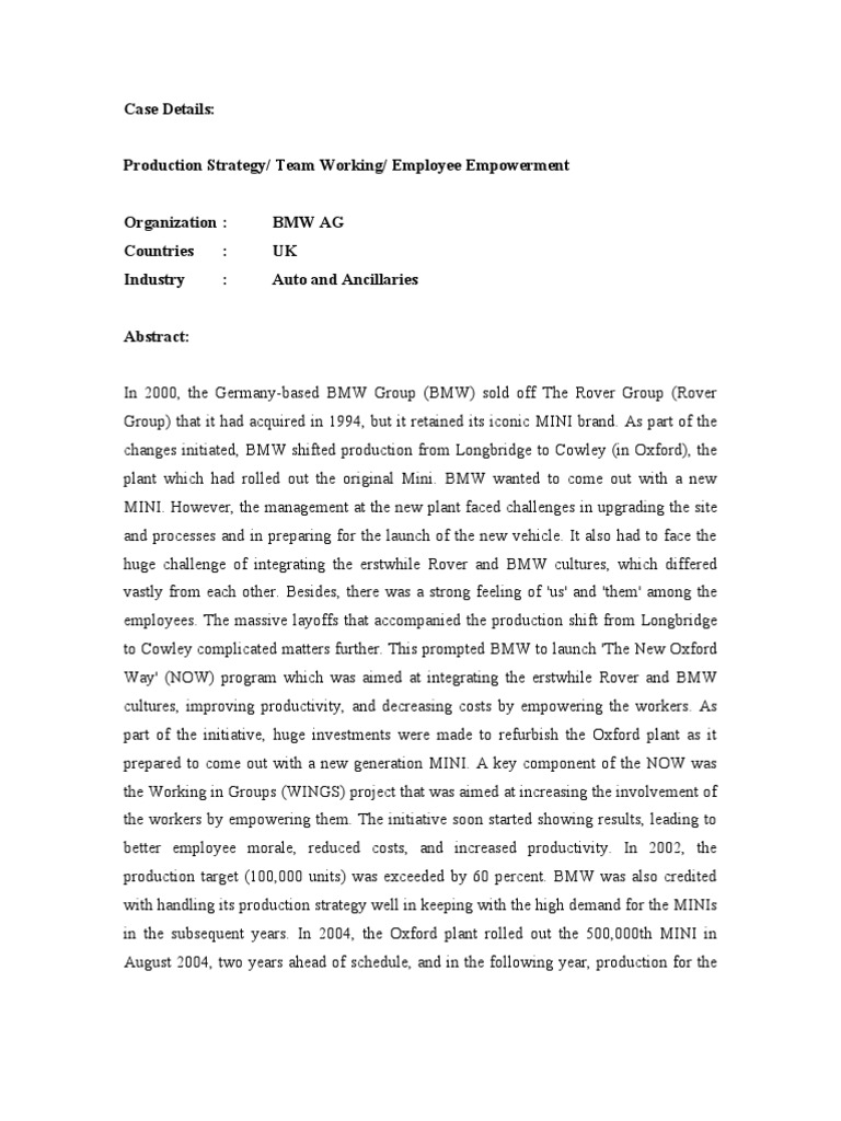 Case Study BMW | PDF | Bmw | Mini