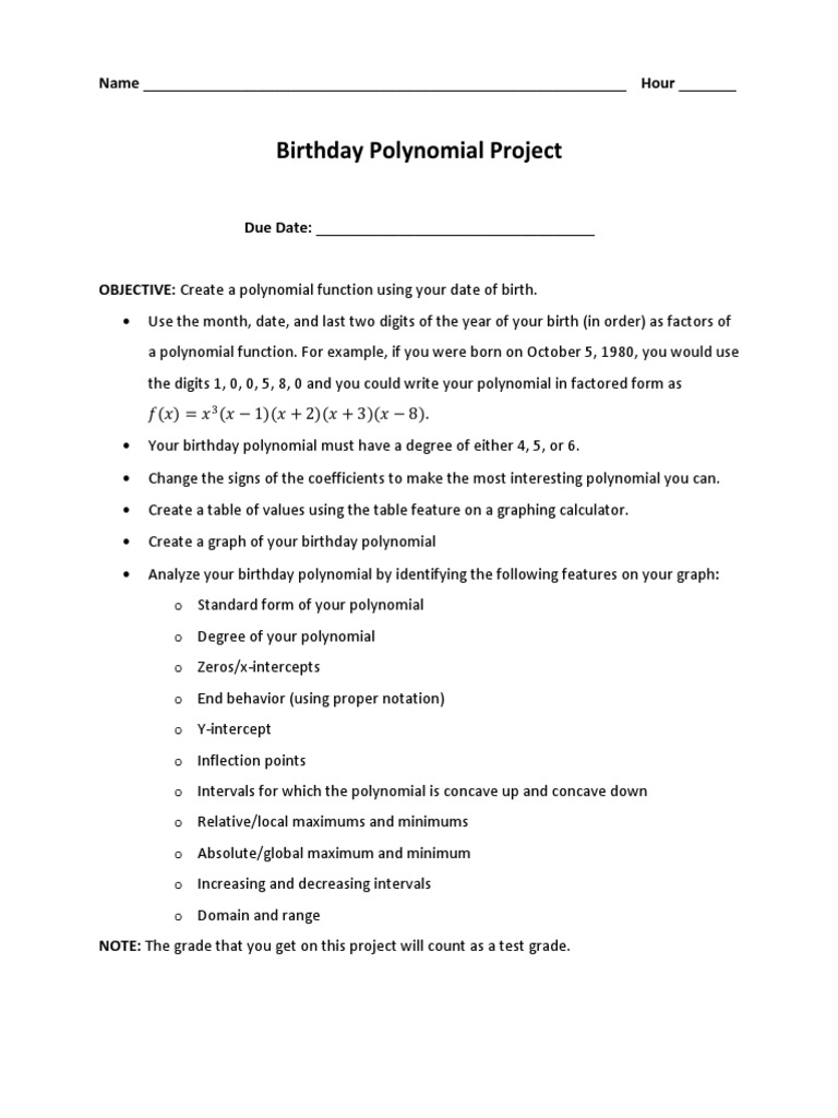 Birthday Polynomial Project | PDF | Polynomial | Maxima And Minima