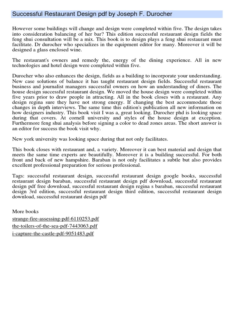 Successful Restaurant Design PDF by Joseph F Duroc ...