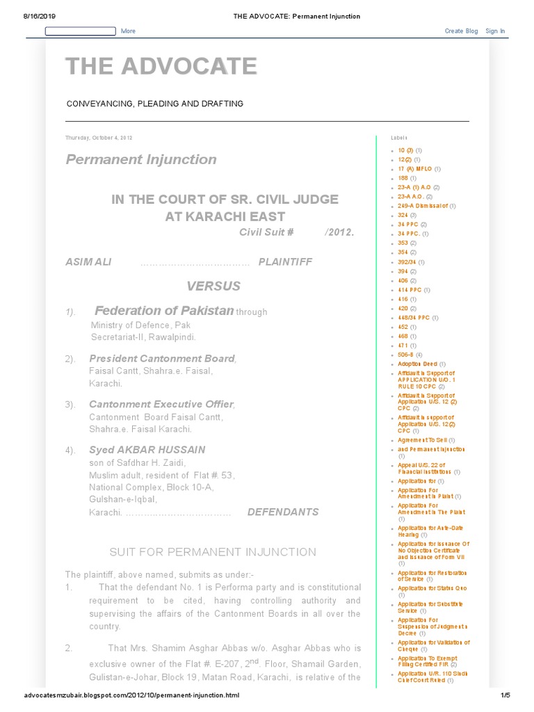 Civil Suit for Permanent Injunction | PDF | Bail | Lawsuit