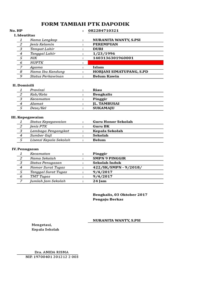 Form Penambahan PTK | PDF
