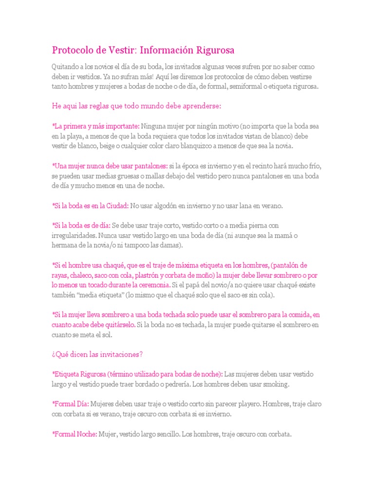 Protocolo de Vestir | PDF | Etiqueta | Ropa