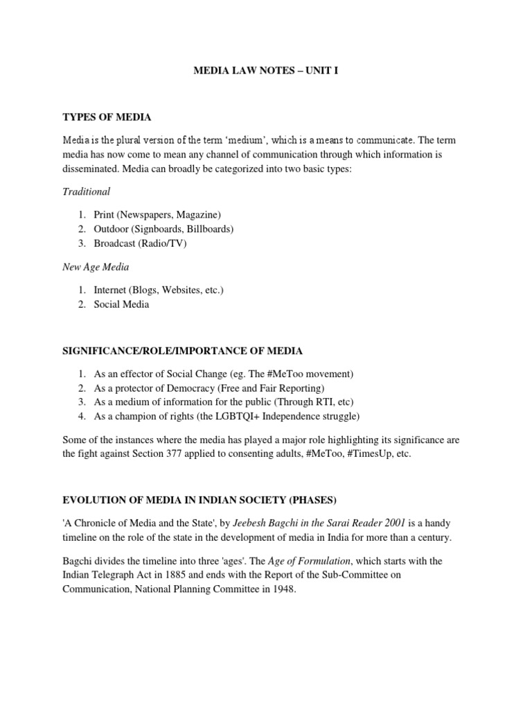 Notes On Media Law | PDF | First Amendment To The United States ...