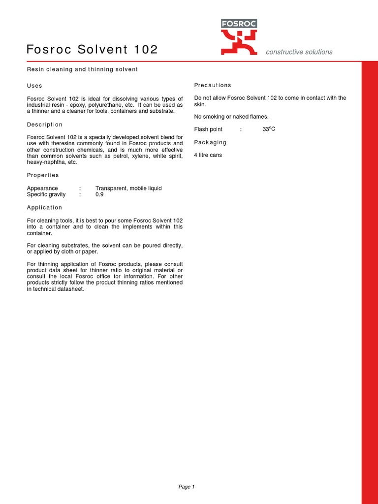 TDS Fosroc Solvent 102 Saudi Arabia | PDF | Solvent | Industrial Processes
