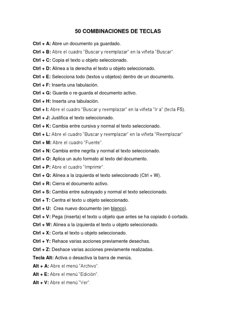 50 Combinaciones de Teclas | PDF | Menú (Computación) | La interacción ...