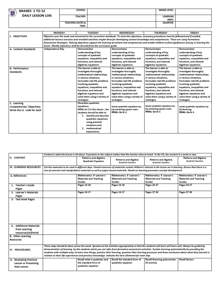Analyzing Student Progress in Algebra Through Detailed Daily Lesson ...