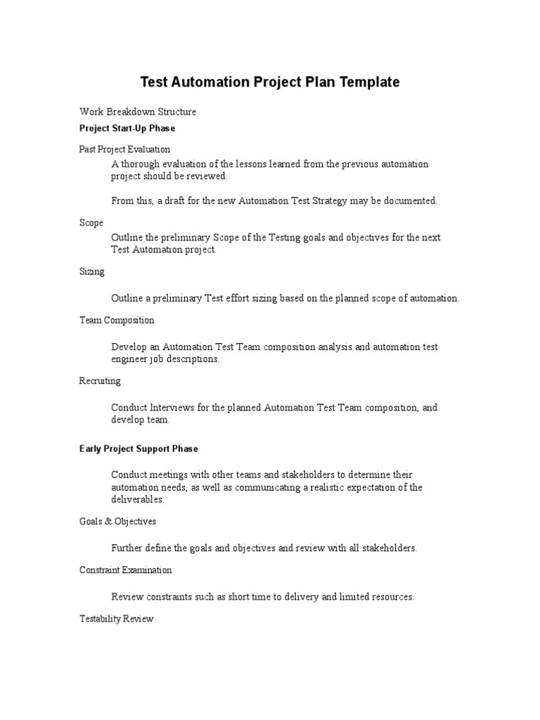 Automation Project Plan Template Automation Systems Engineering