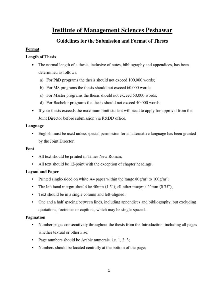 IMSciences Thesis Format Guidelines | PDF | Thesis | Statistics