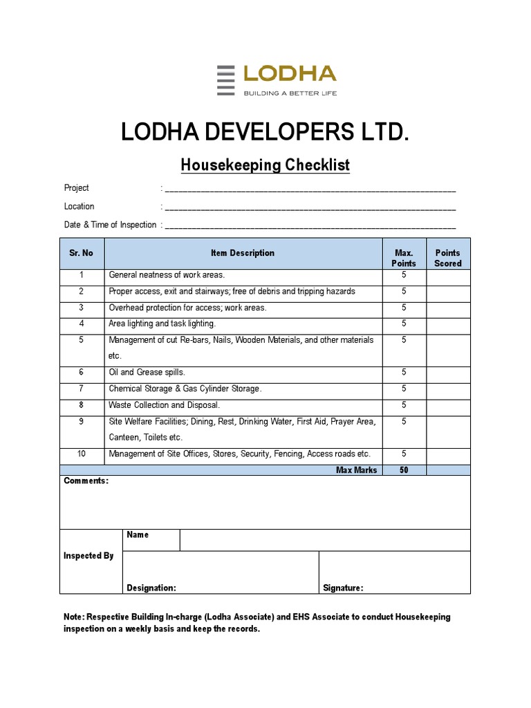 Housekeeping Checklist | PDF