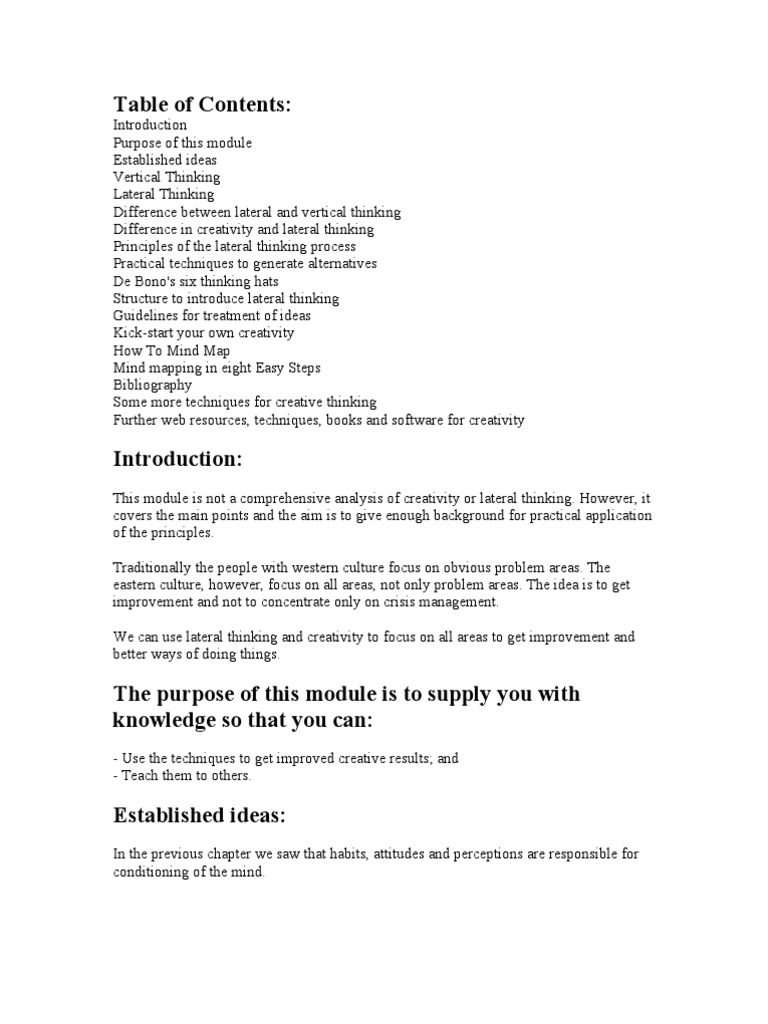 Principles of Lateral Thinking | PDF | Creativity | Thought