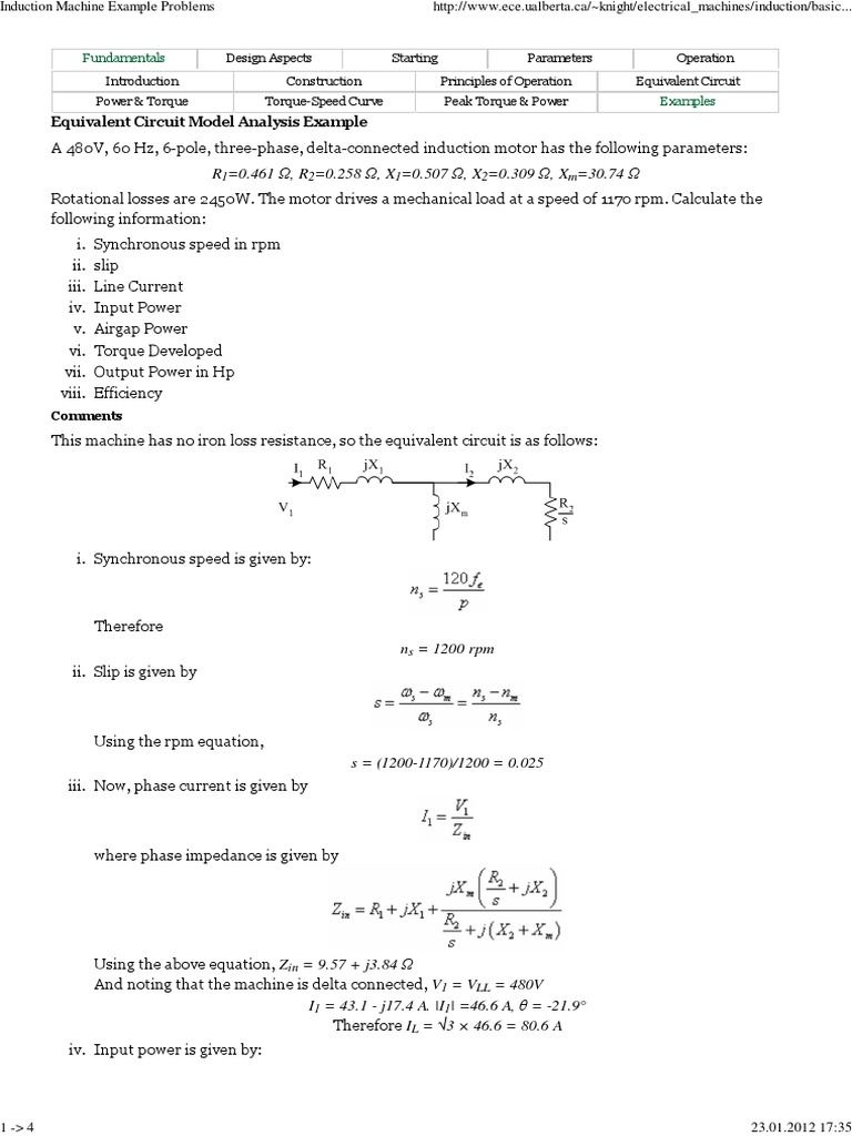 Equivalent Circuit Model Analysis Example | PDF | Electric Motor | Torque