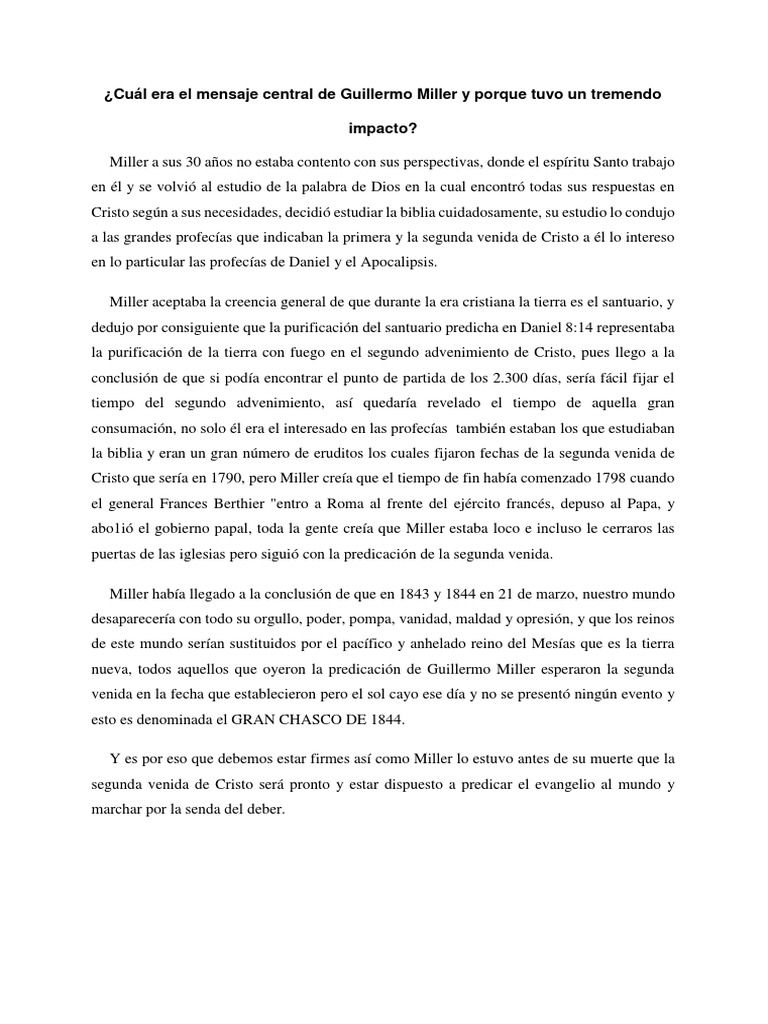 Impacto del Mensaje de Guillermo Miller | PDF | Historia