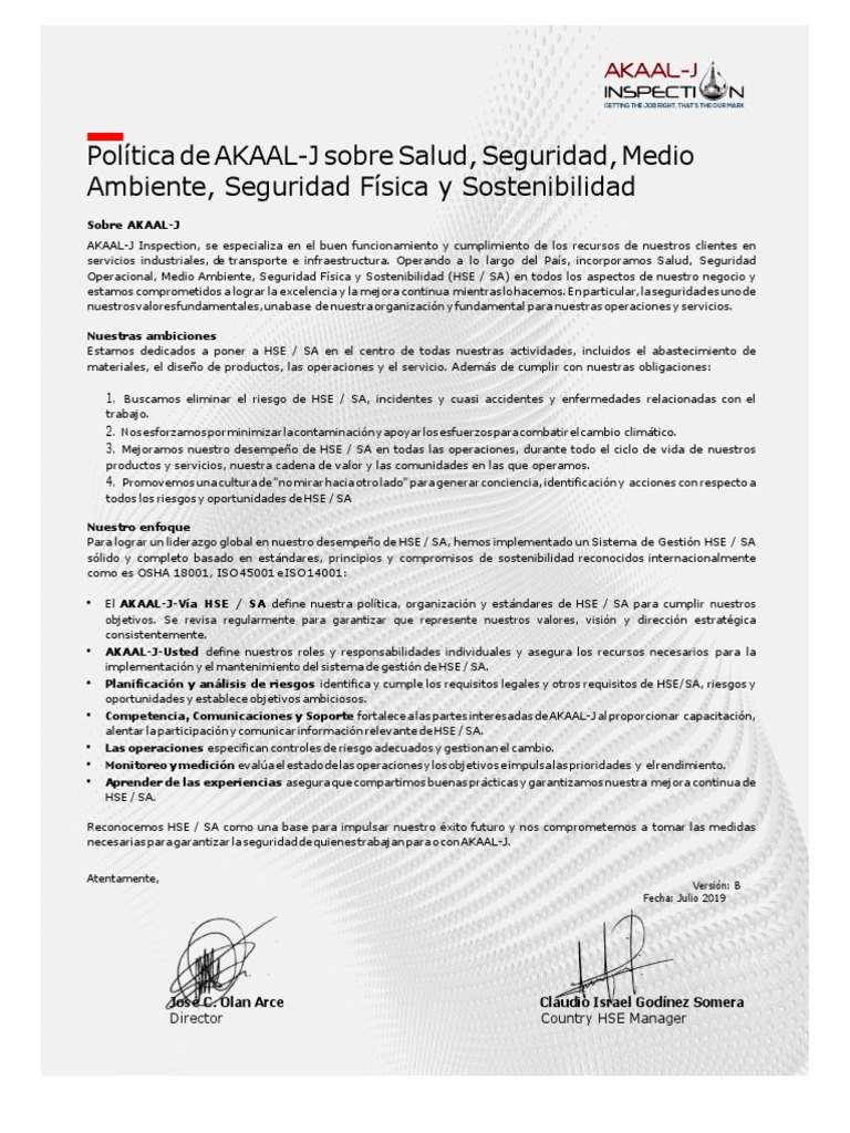 Politica HSE-SA | PDF | Sustentabilidad | Economias