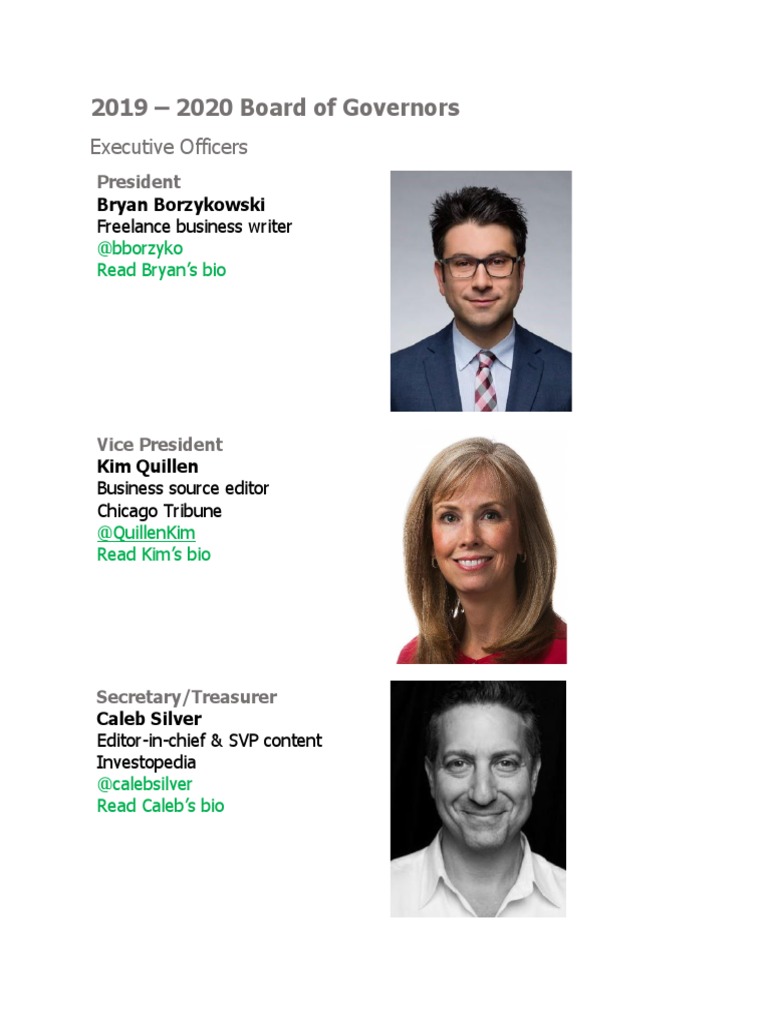 2019 – 2020 Board of Governors: Executive Officers