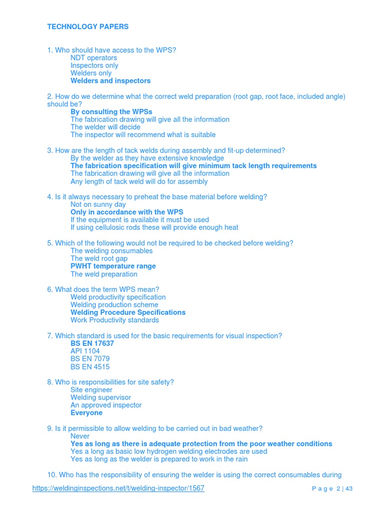 Sample CSWIP Questions 1571543456 | PDF | Welding | Construction