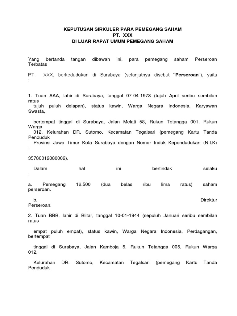 SIRKULER PT (Perubahan Pengurus) | PDF