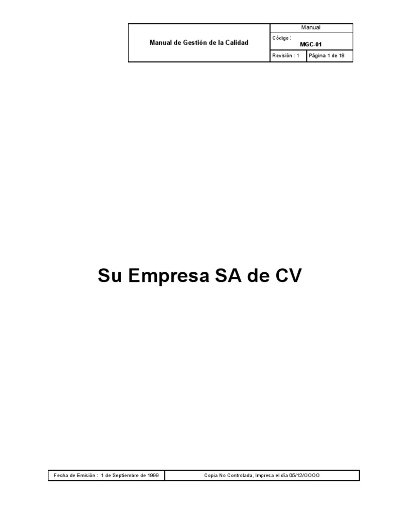 Ejemplo Manual ISO 9001 - 2000 | PDF | Gestión de la calidad | Calidad ...