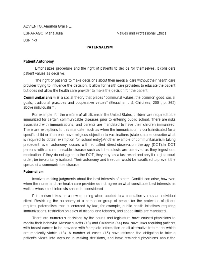 Paternalism | PDF | Autonomy | Informed Consent