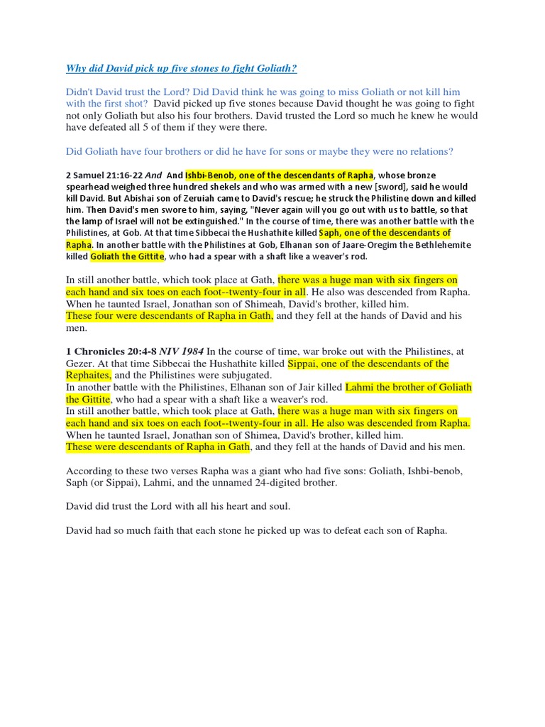 David's Five Stones Explained | PDF | Goliath | David