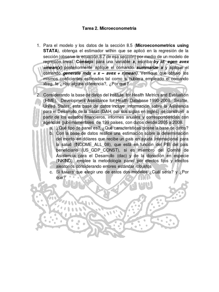 Ejercicio 2 Microeconometrics Using Stata | PDF