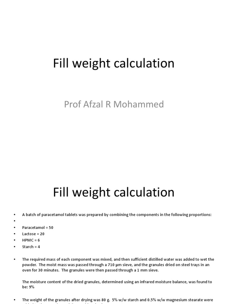 Fill Weight Calculation for Tablets | PDF