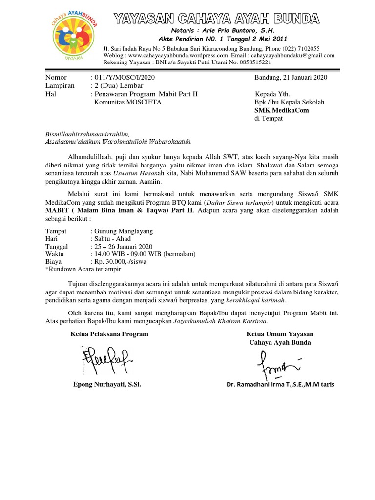 Surat Undangan Mabit K Sekolahh Medcom - Part II | PDF