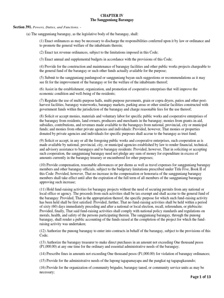 Sangguniang Barangay Powers and Functions | PDF | Local Ordinance | Zoning